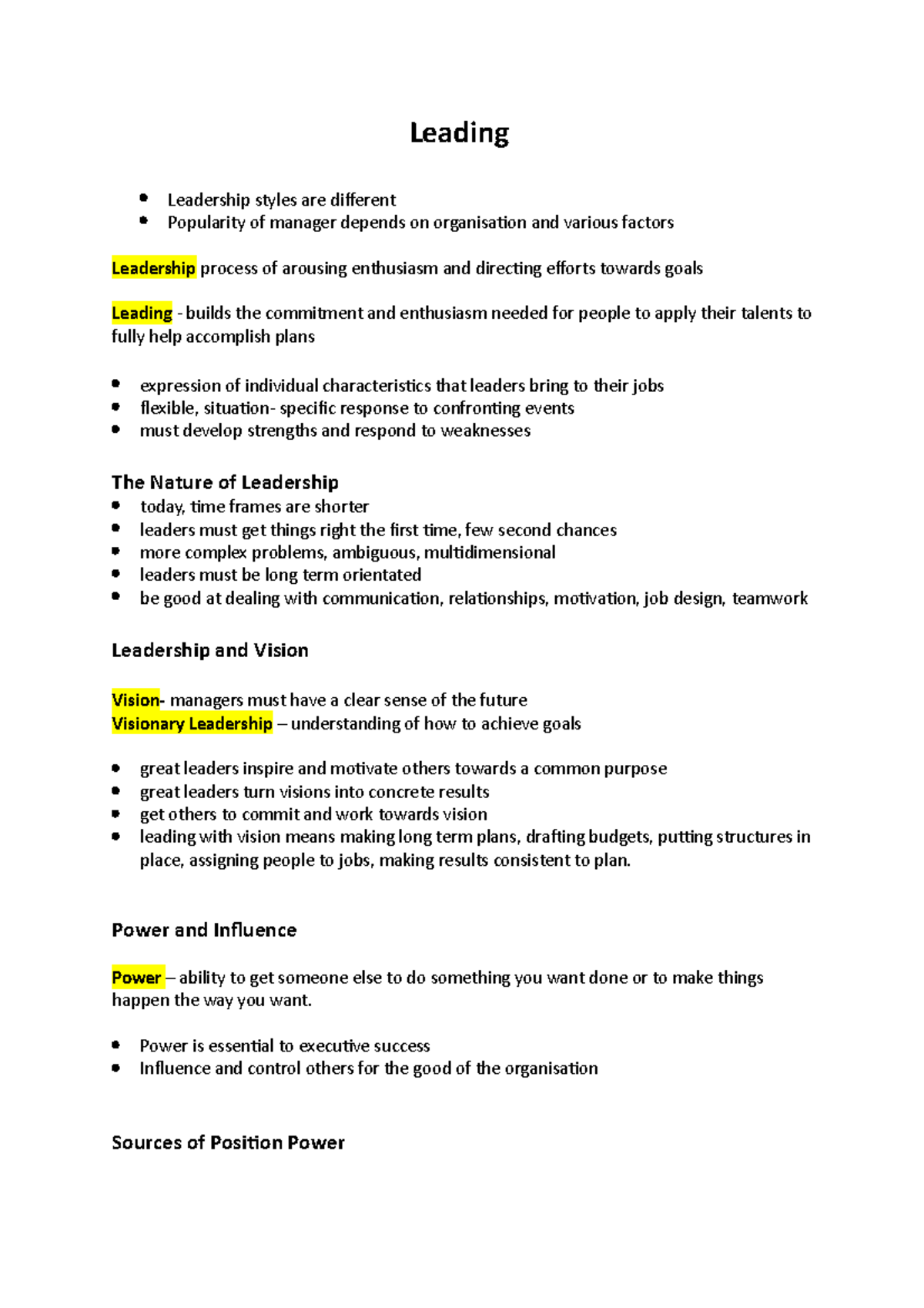 Final Exam Notes - Leading - Leading Leadership styles are different ...