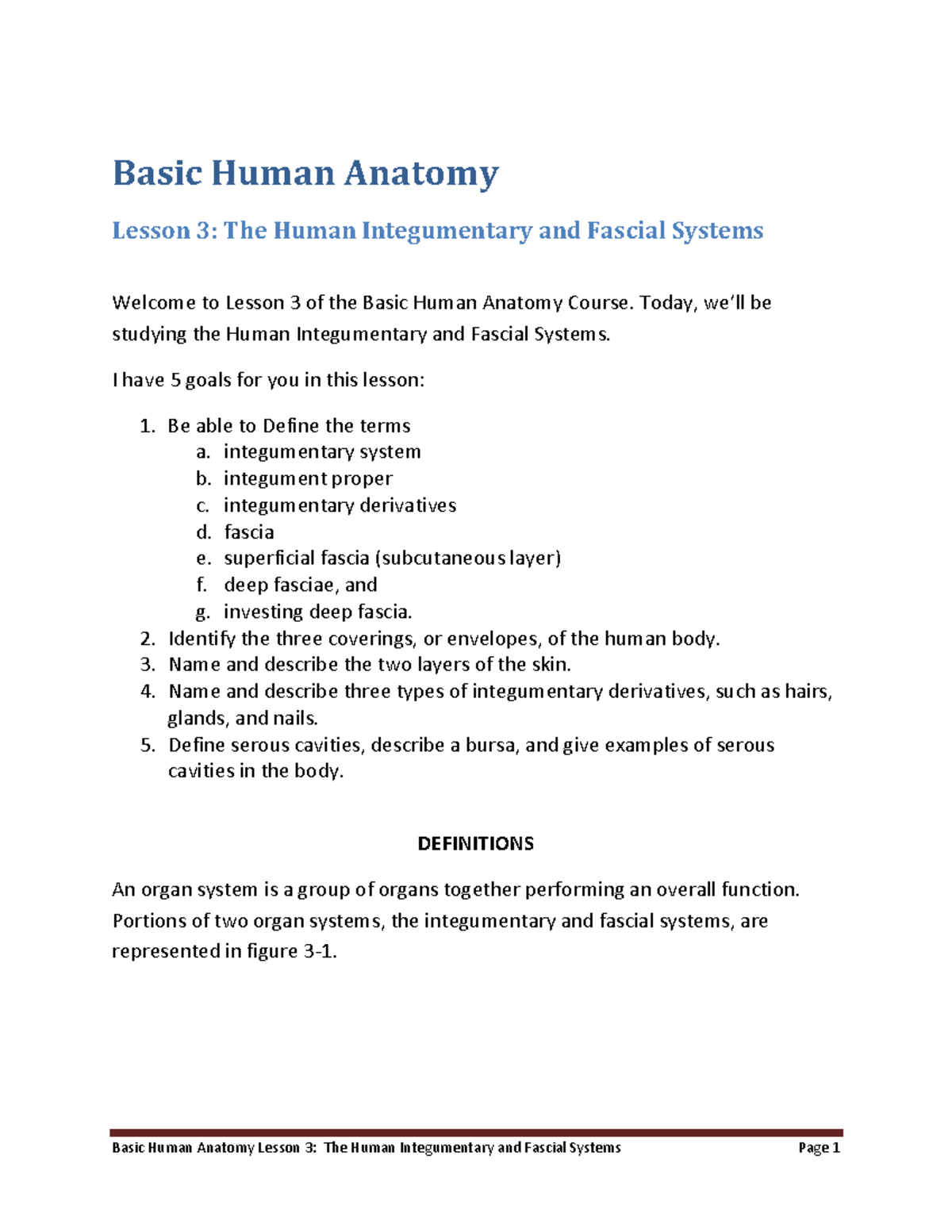 Anatomy 3 Lecture Notes- Lesson 3 The Human Integumentary and Fascial ...