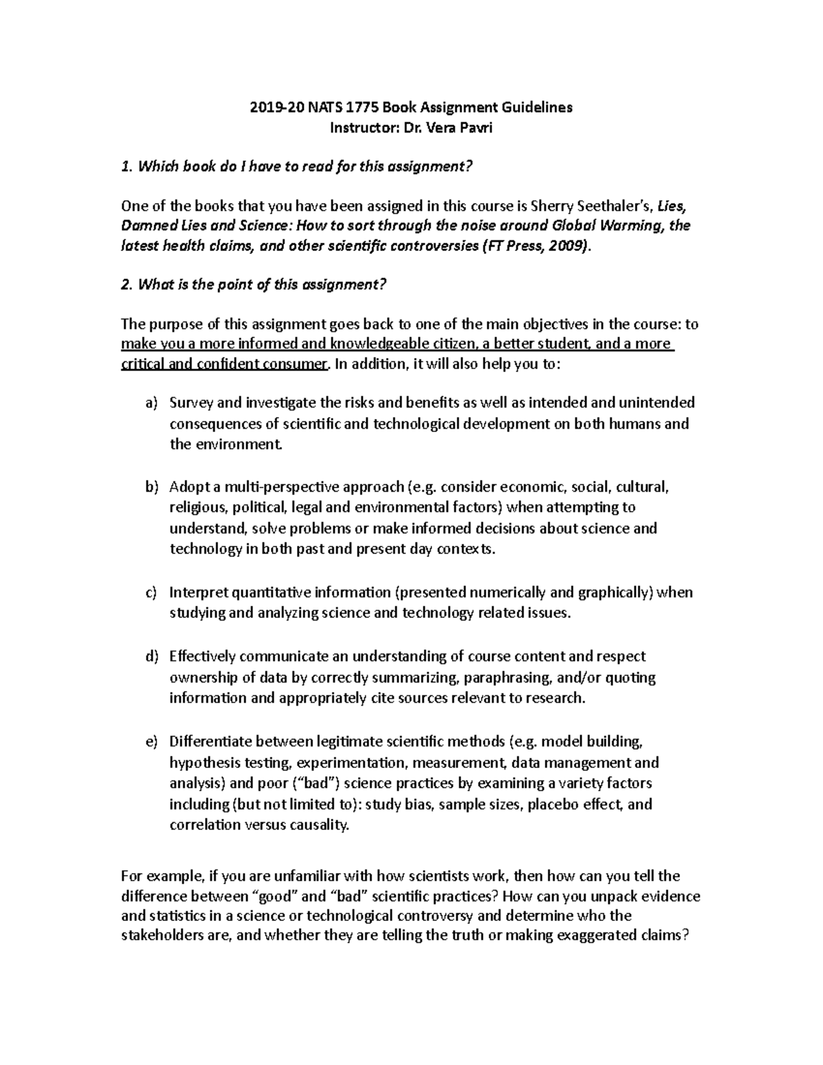 1775 Y2019-20 Lies Damned Lies and Science Assignment Guidelines - 2019 ...