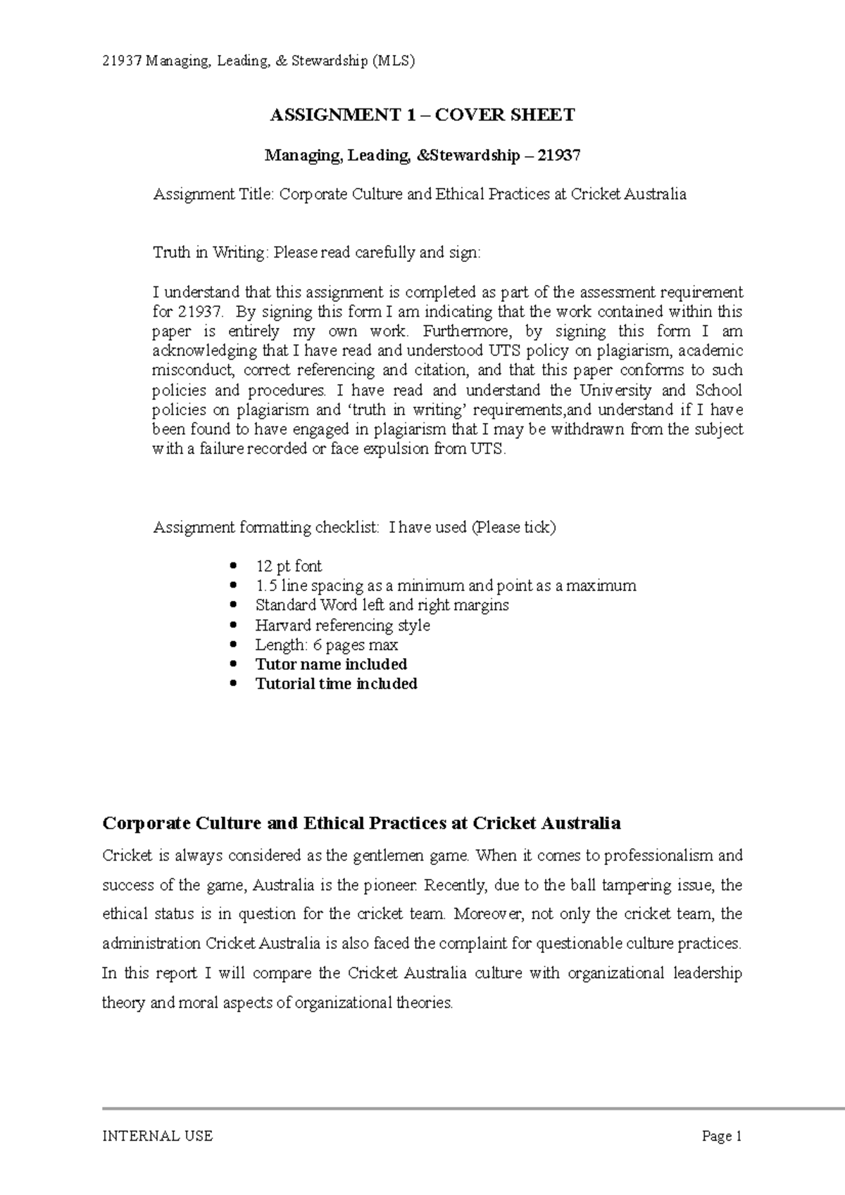 Studocu - How to lead - ASSIGNMENT 1 – COVER SHEET Managing, Leading ...