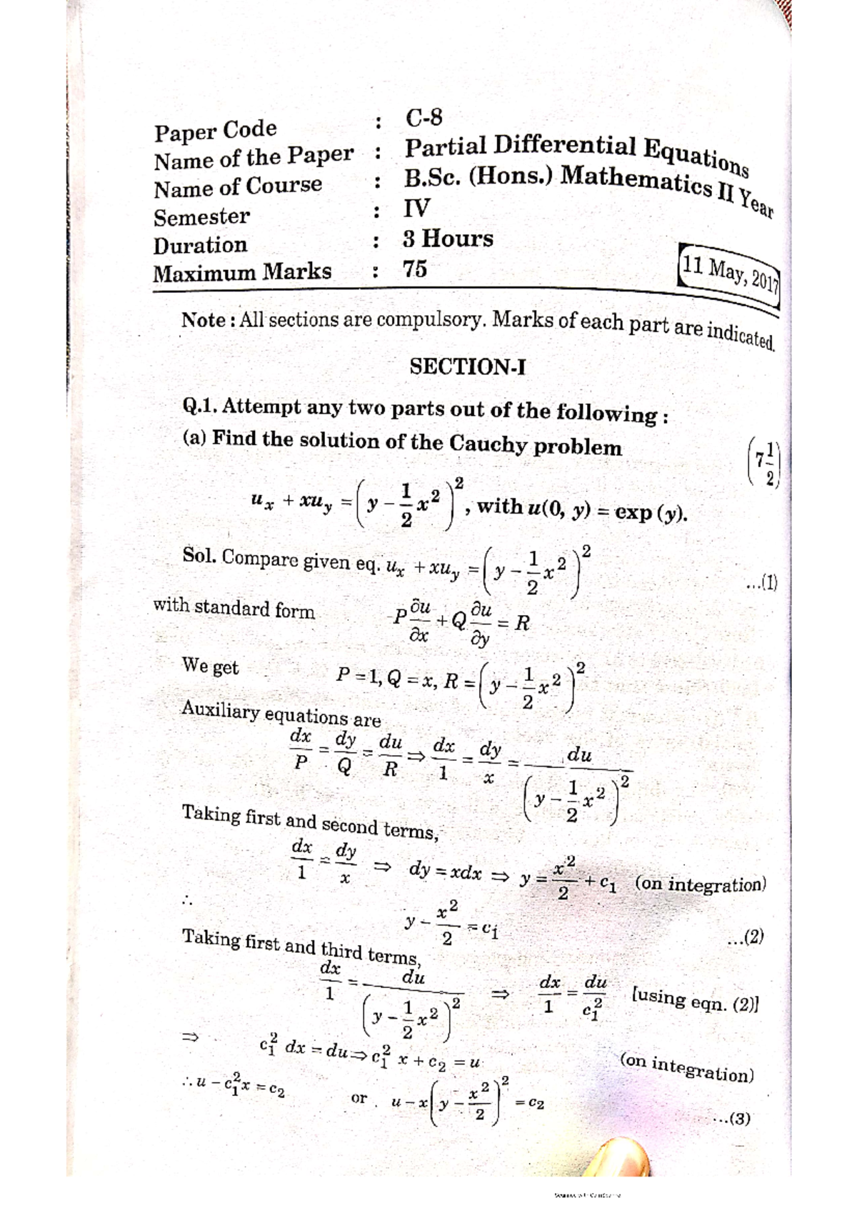 Partial Differential Eqaution10 years - Bsc(H) Mathematics - Studocu