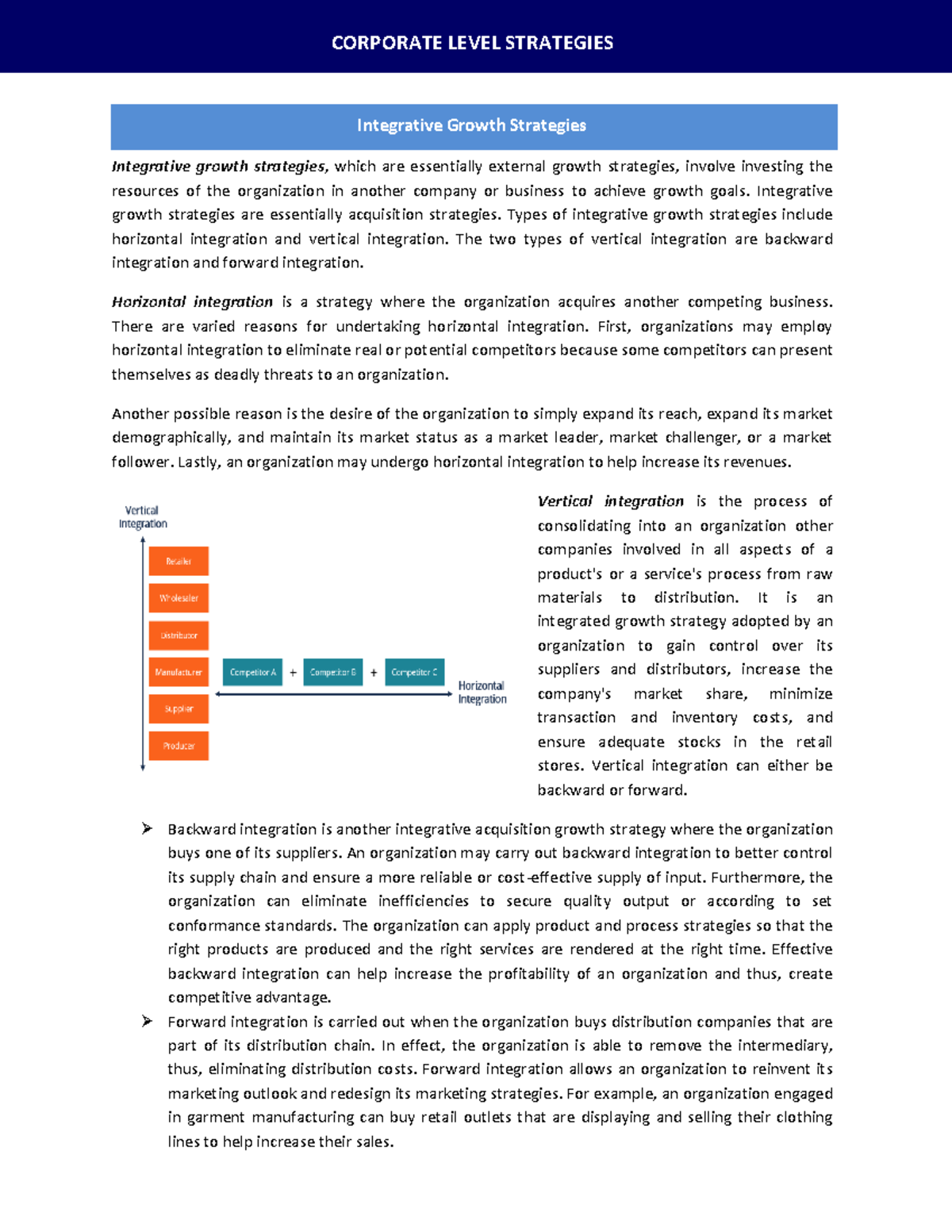 Corporate- Level- Strategies - CORPORATE LEVEL STRATEGIES Integrative ...