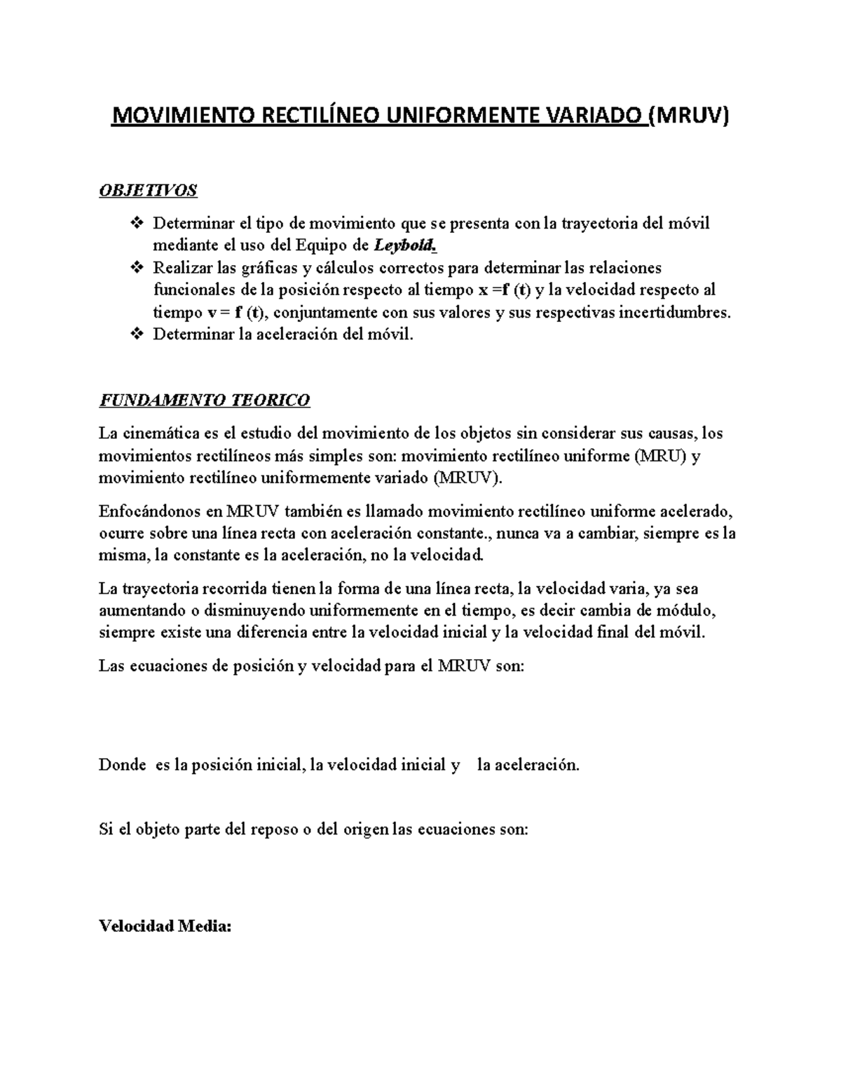 MRUV - MRUV - MOVIMIENTO RECTILÍNEO UNIFORMENTE VARIADO (MRUV ...