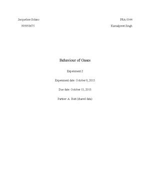 Experiment #2 - Diffusion of Gases Lab Report - Experiment 2 ...