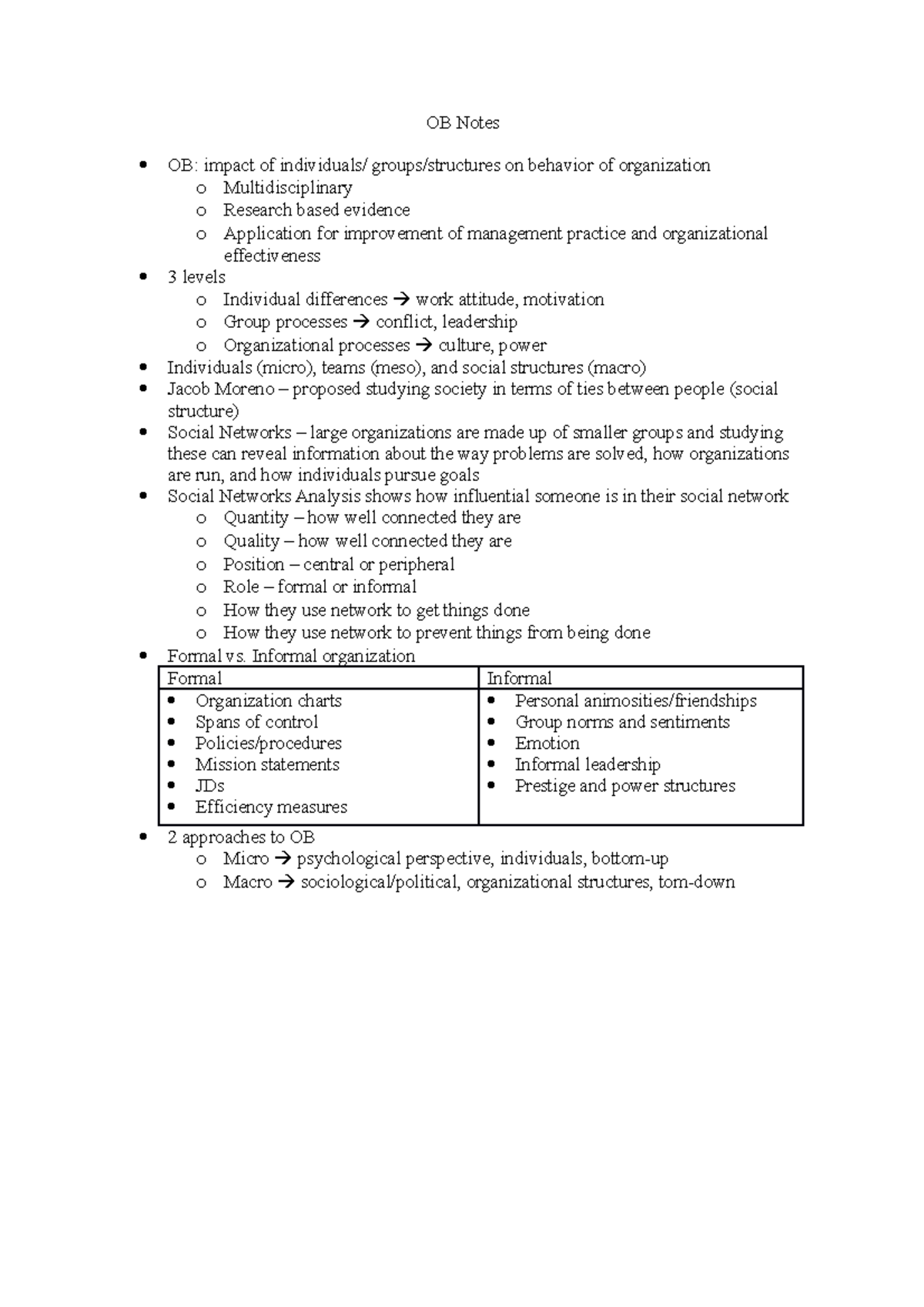 OB Notes - Lecture 1 - OB Notes OB: impact of individuals/ groups ...