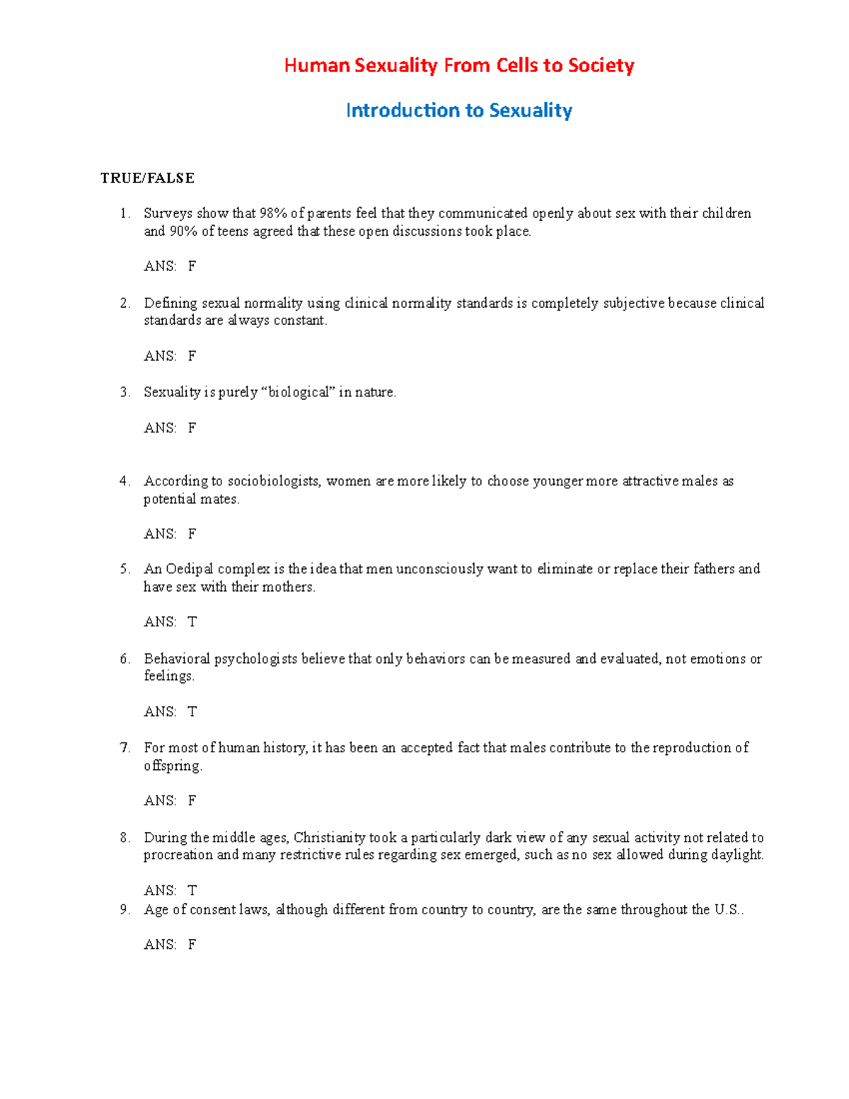 Human Sexuality From Cells to Society Introduction To Sexuality - Human ...