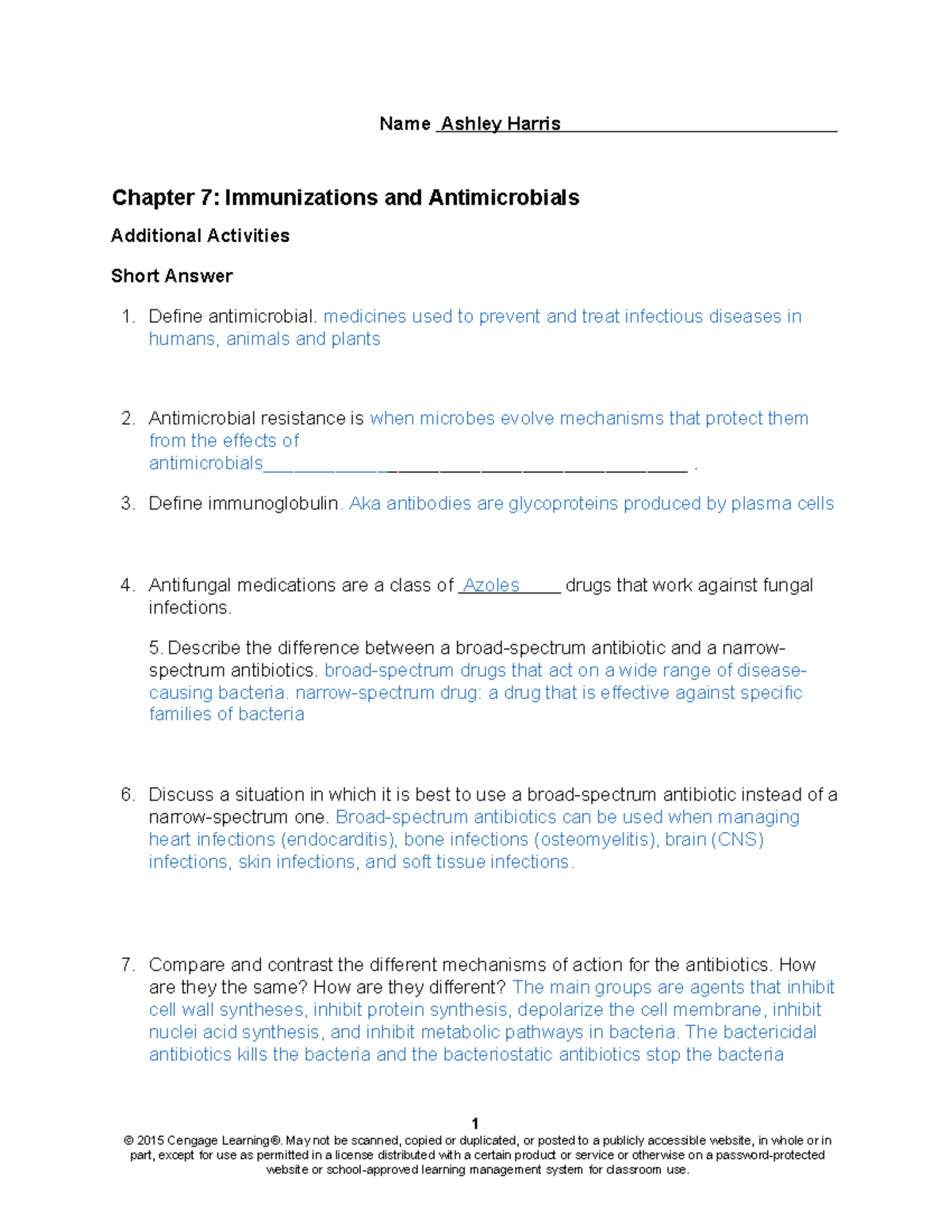 Ch07 Additional Activities (1) - Name Ashley Harris Chapter 7: Immunizations and Antimicrobials ...