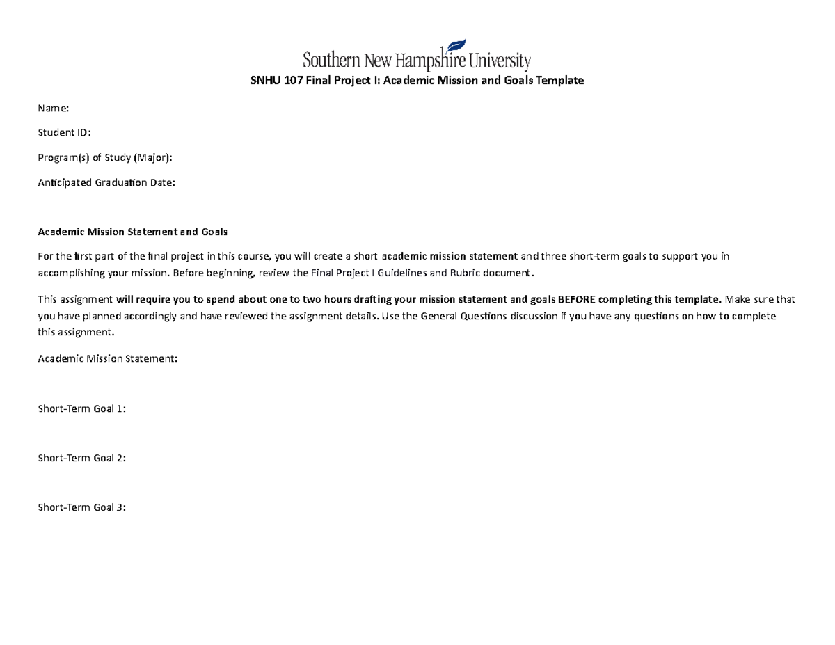 Snhu107 final project i mission and goals template - SNHU 107 Final ...