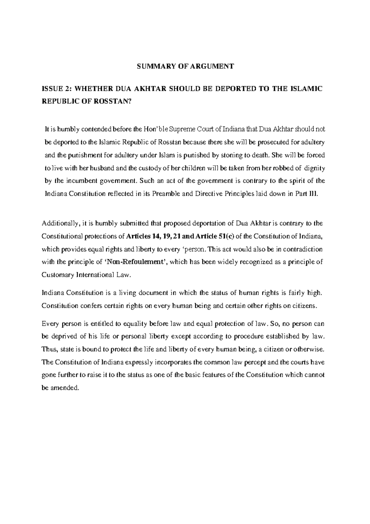 NIU Moot- Issue 4 pdf - Moot lecture notes - SUMMARY OF ARGUMENT ISSUE ...