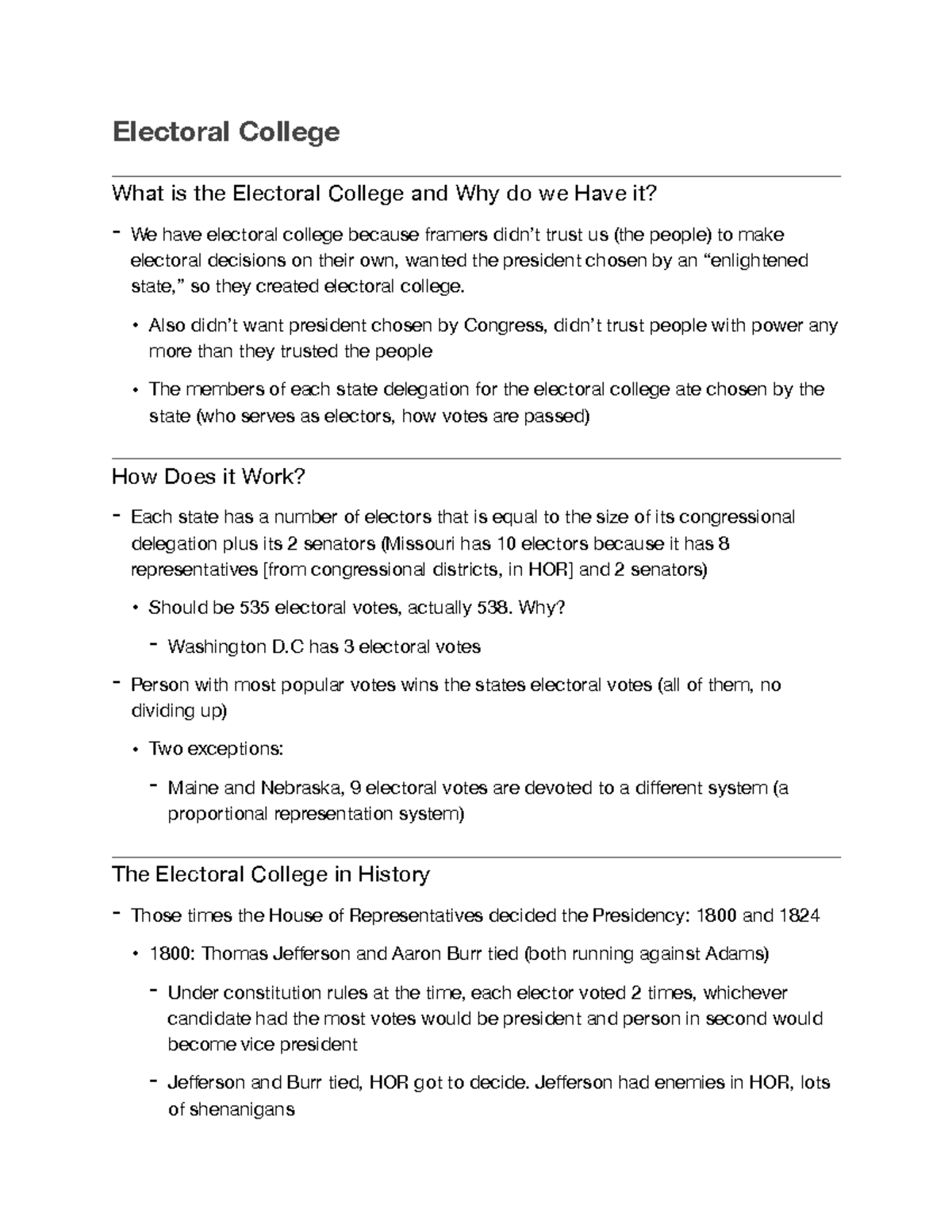 Electoral College Notes - Electoral College What is the Electoral ...
