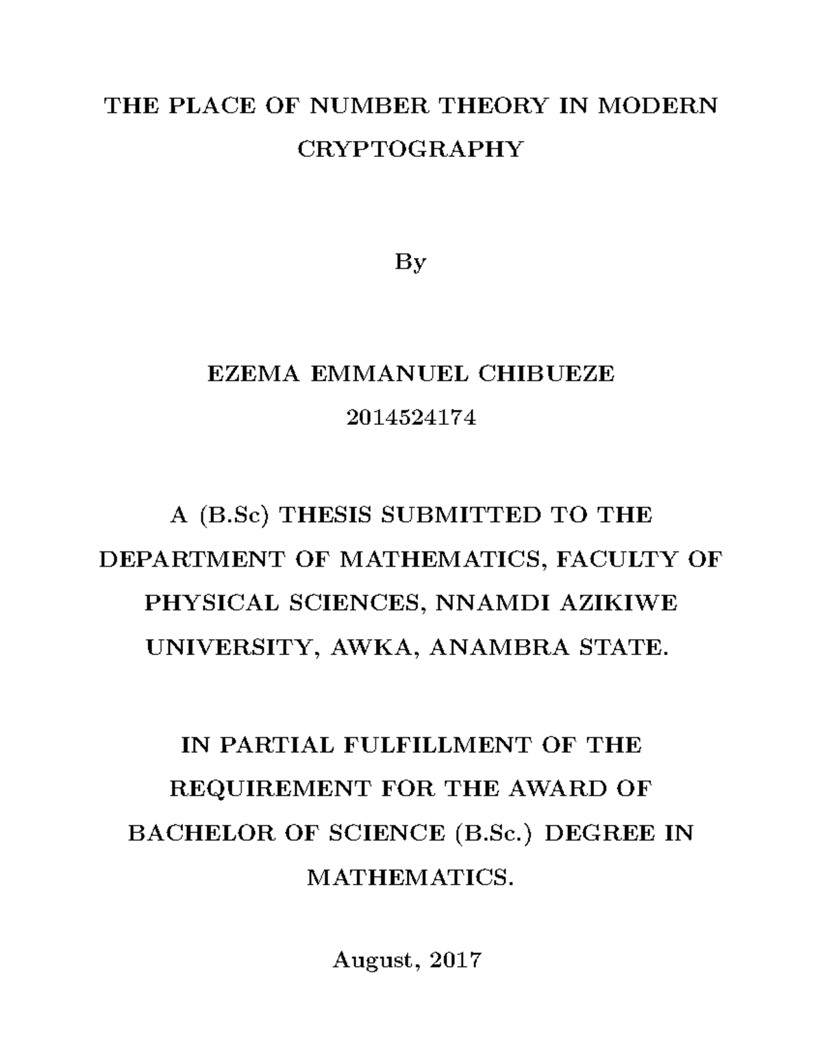 Place Of Number Theory In Cryptography The Place Of Number Theory In Modern Cryptography By
