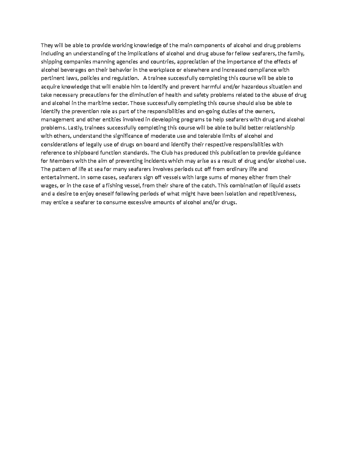 Prevention of alcohol and drug abuse in the maritime sector - They will ...