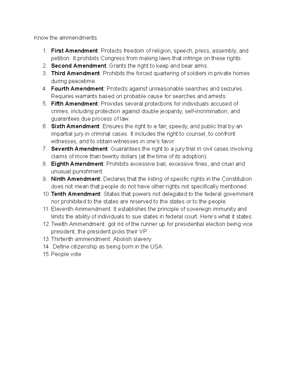 AH ammendments - Know the ammendments 1. First Amendment: Protects ...