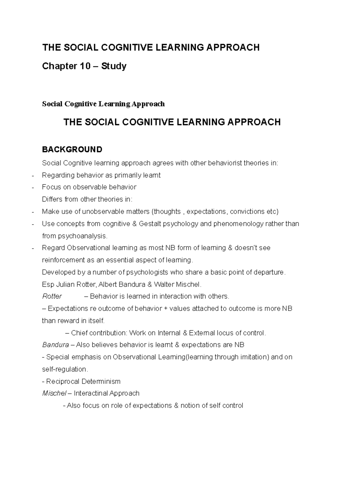 PYC2601 Social Cognitive Learning Approach Chapter 10 - THE SOCIAL ...
