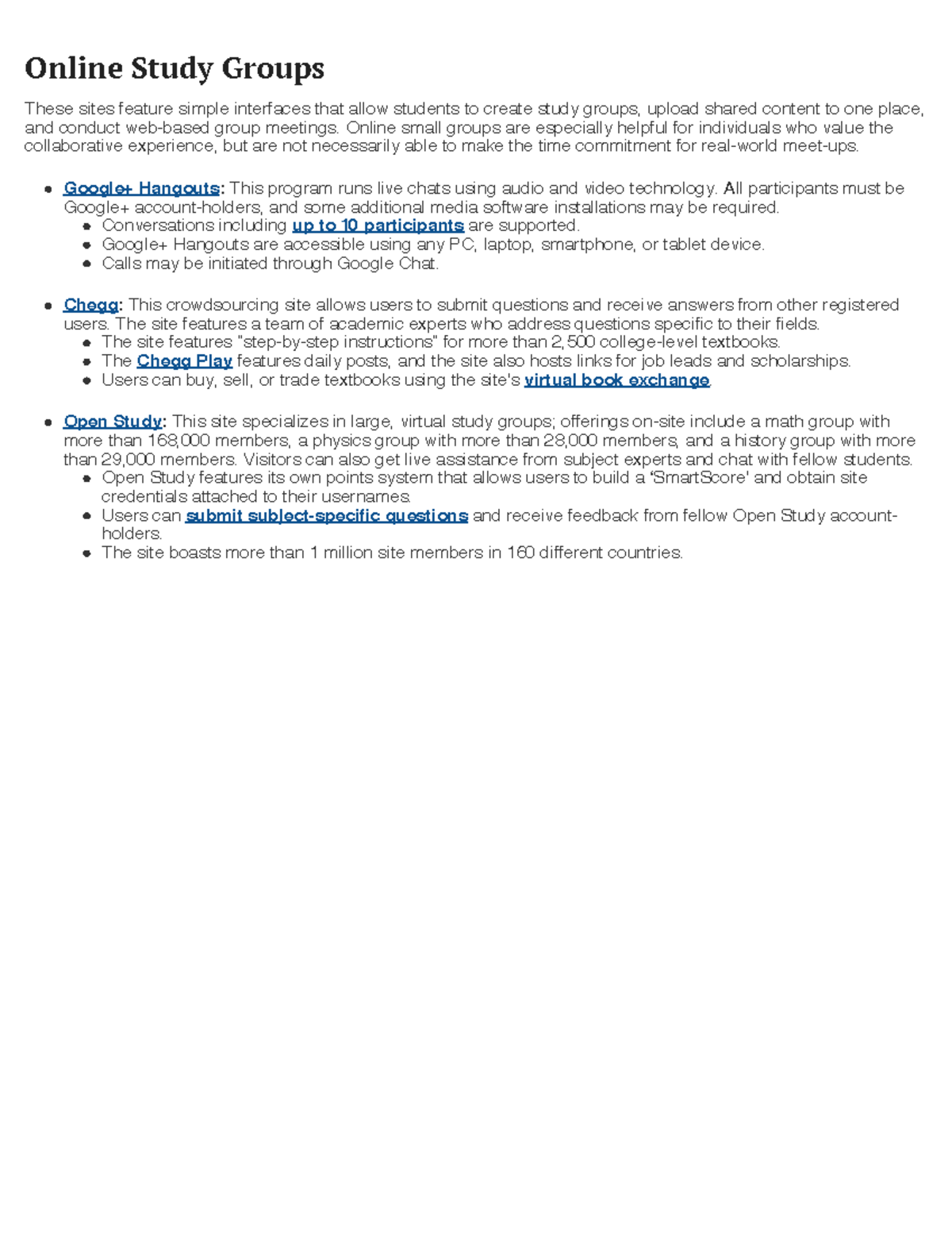 Online Study Groups Study Guide - Online Study Groups These sites ...