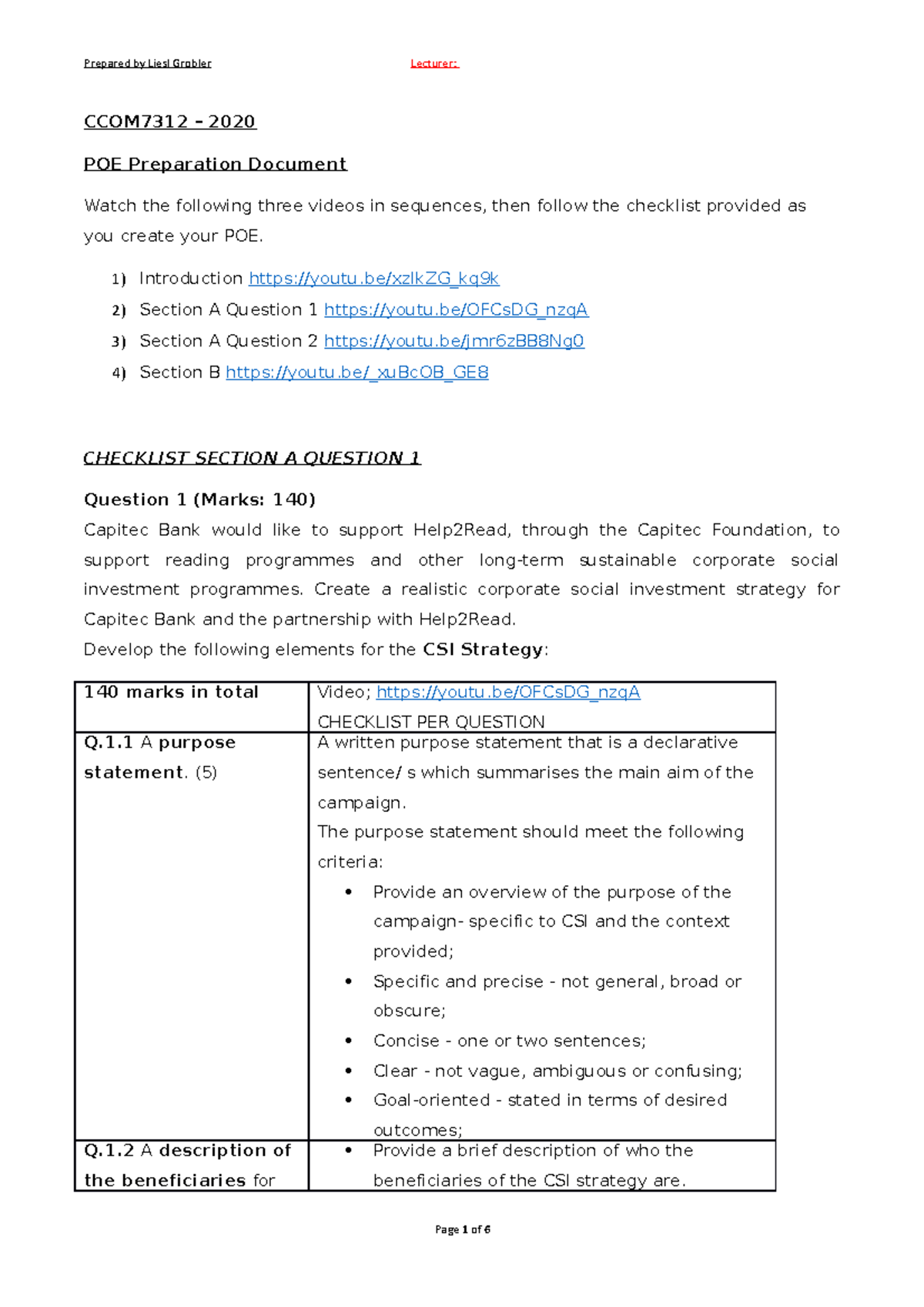 CCOM 7312 2020 POE IIE PREP Videos AND Checklist August 2020 - CCOM7312 ...