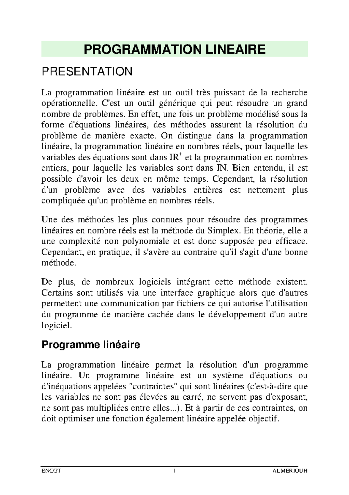 GP-Transformations-Application - PROGRAMMATION LINEAIRE PRESENTATION La programmation linéaire ...
