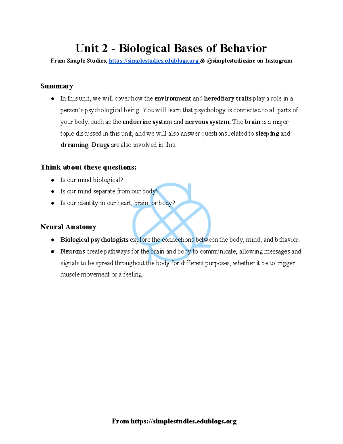 60a0b6b1ab0372a1866f8255 SS-AP-Psychology-Unit-2-Biological-Bases-of ...