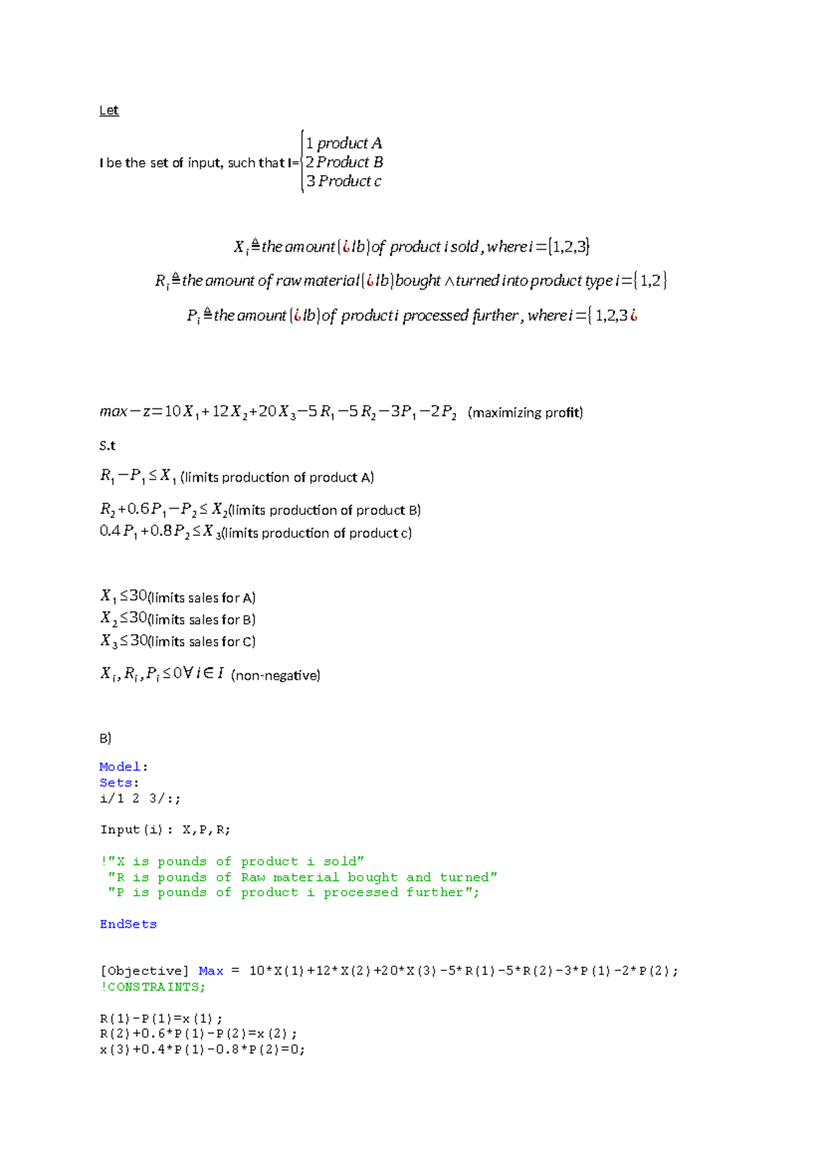 A04 - Assignment - Let I be the set of input, such that I= { 1 product A 2 Product B 3 Product c ...