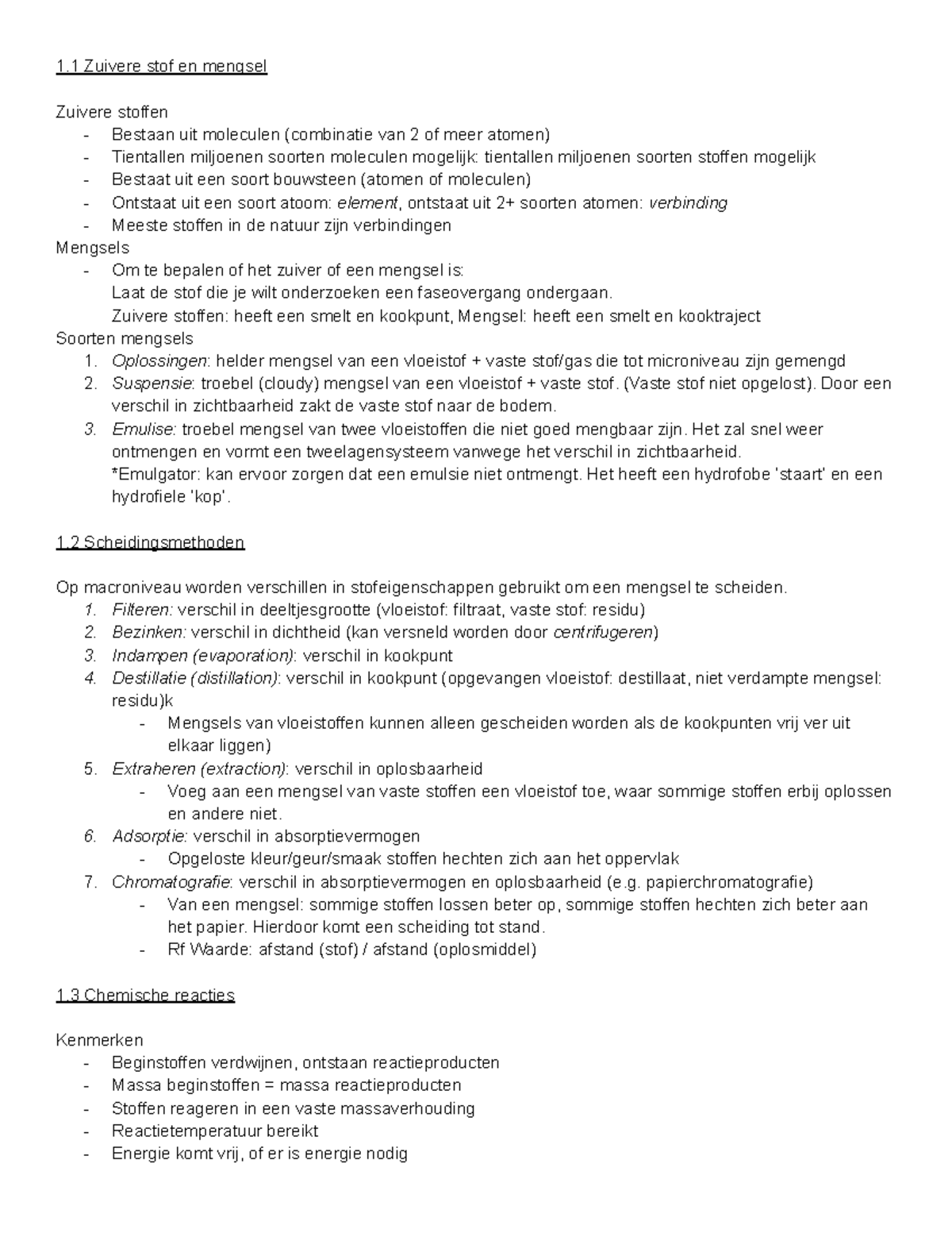 Scheikunde 4VWO - 1 Zuivere stof en mengsel Zuivere stoffen - Bestaan ...