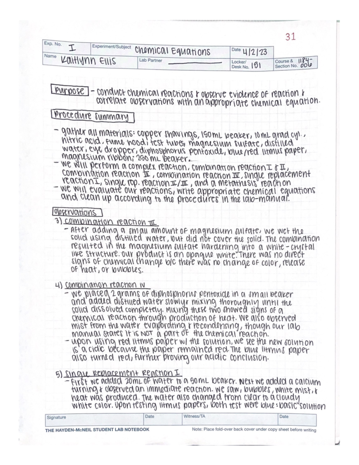 Project I Lab Report - CHEM 1184 - Studocu