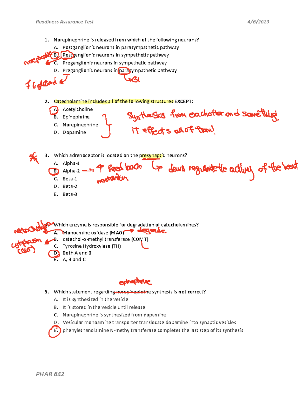 T RAT+4-6-23 - Study guide for Dr.Coyne - Readiness Assurance Test 4/6 ...