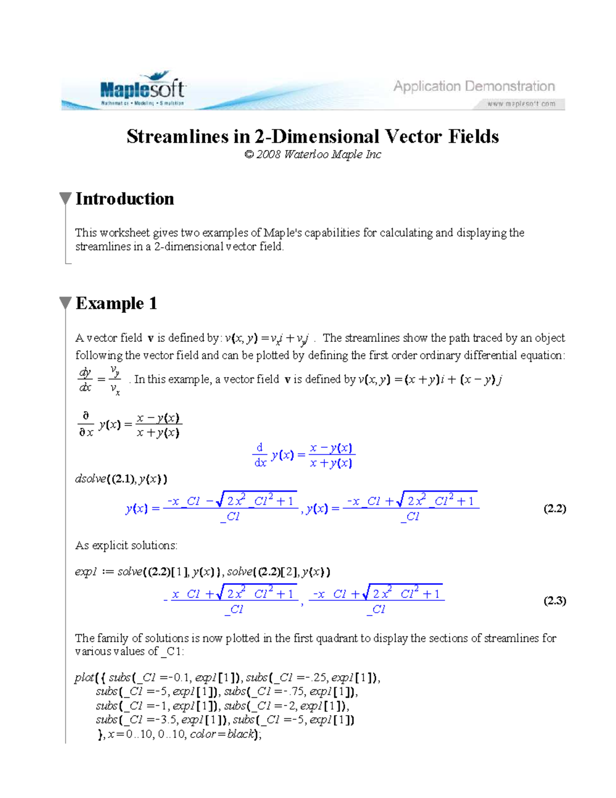 Practice : Streamlines in 2-dimensional vector fields - MCG3340 ...