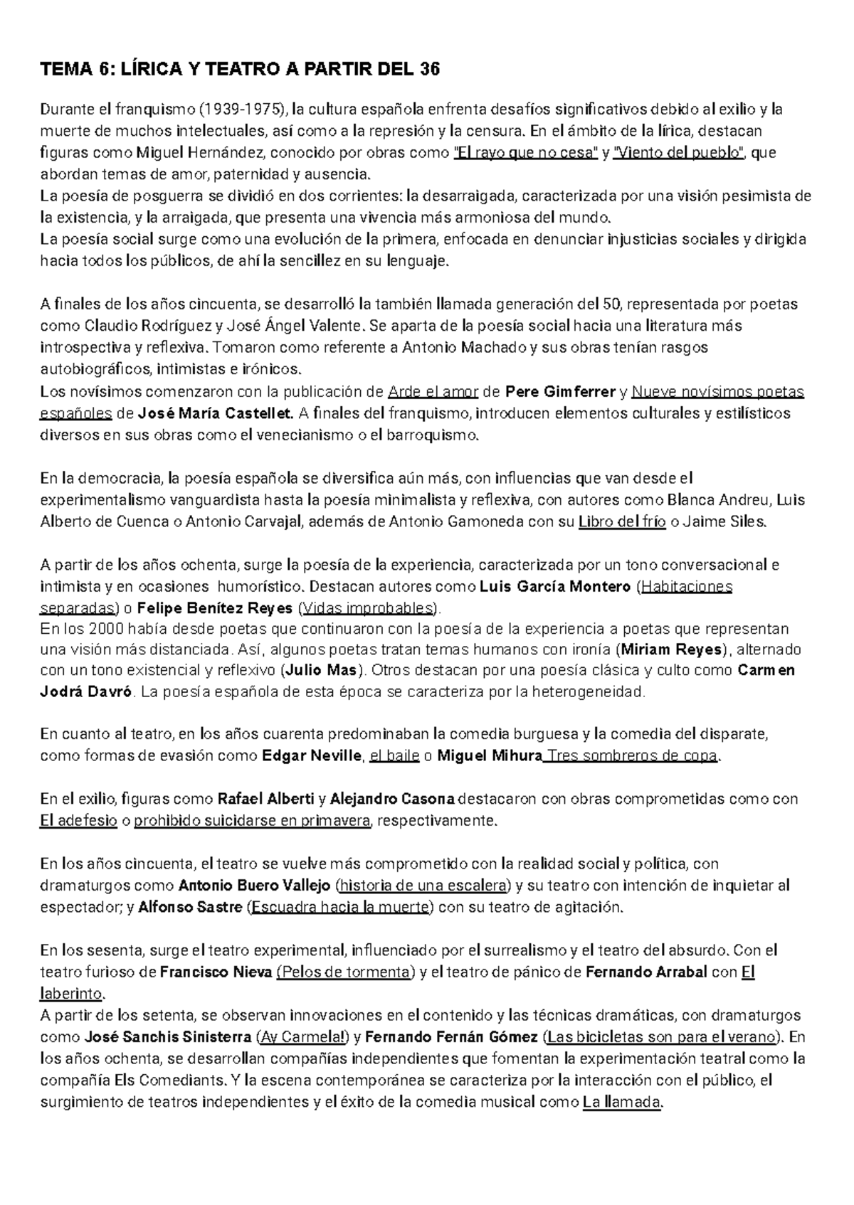 TEMA 6 Lírica Y Teatro A Partir DEL 36 - TEMA 6: LÍRICA Y TEATRO A ...