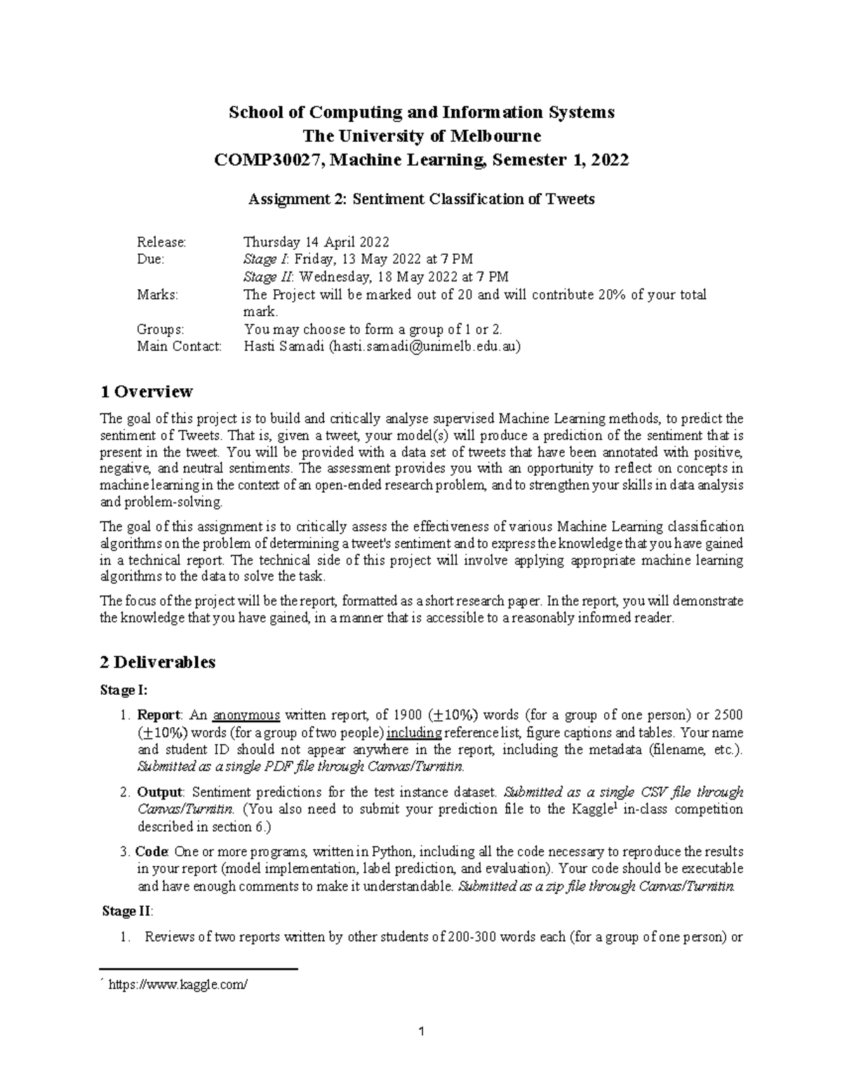 COMP30027-Assignment 2-Specification worksheet - School of Computing ...
