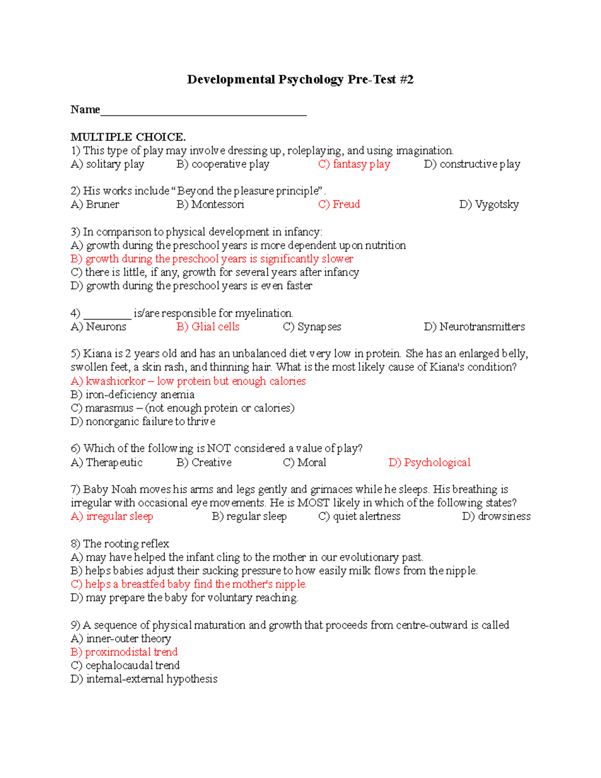 in class exam #2 Developmental Psych. Prof Jessica Chambers ...