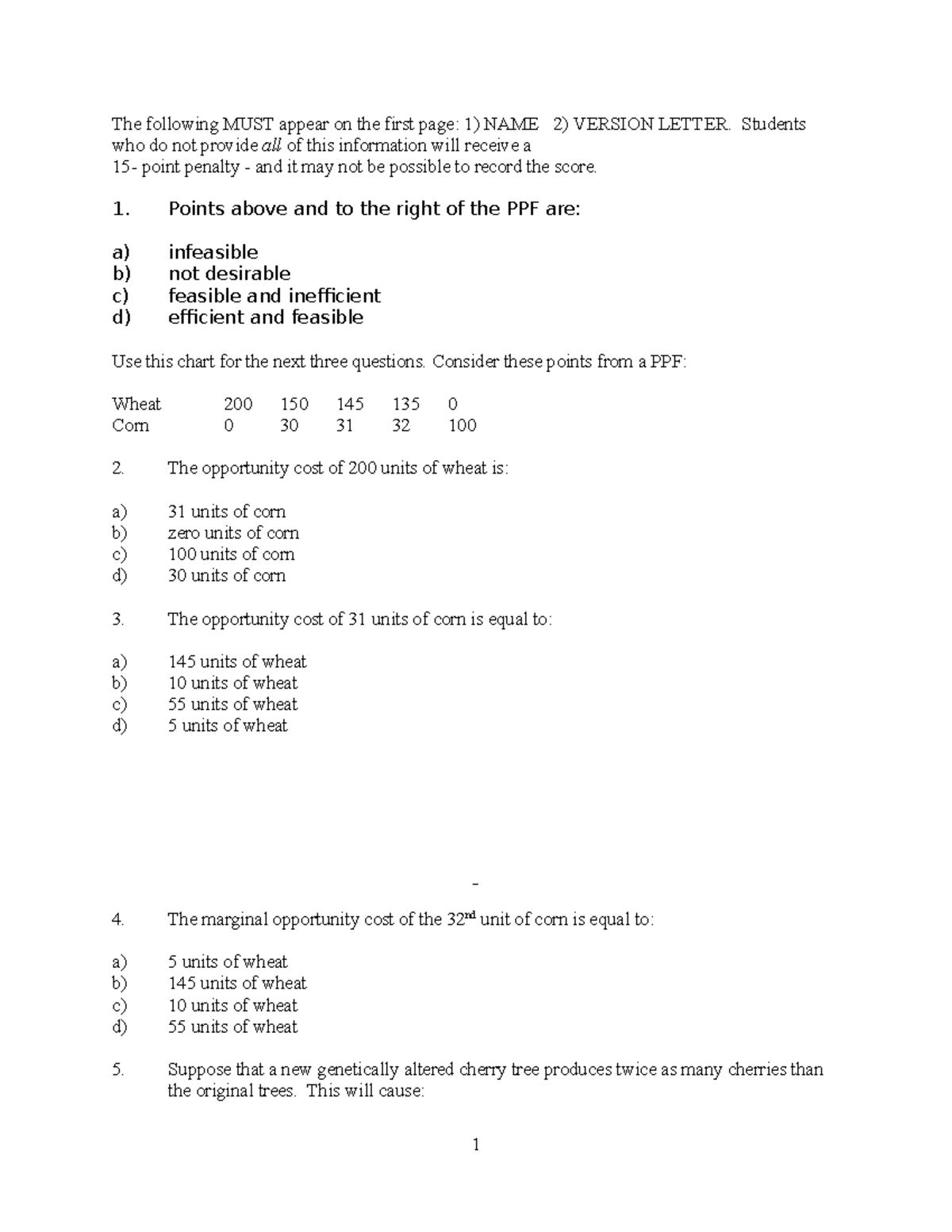Practice Exam Review Questions - The following MUST appear on the first ...