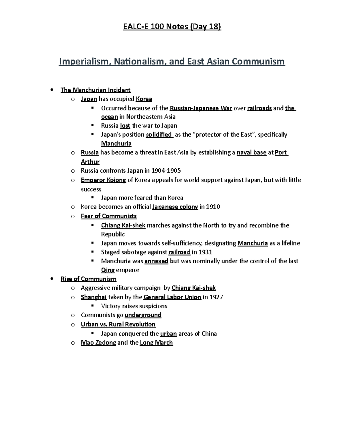EALC-E 100 Notes (Day 18- Lecture) - EALC-E 100 Notes (Day 18 ...