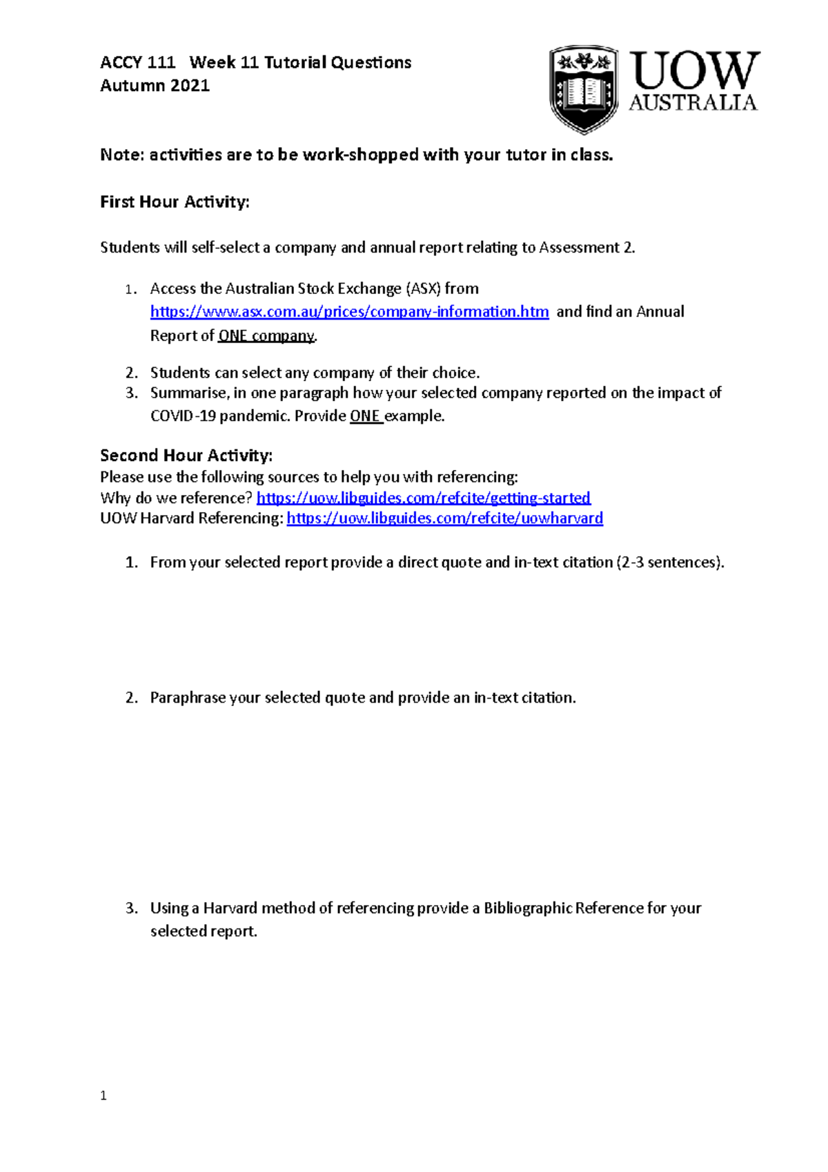 ACCY 111 Autumn 2021 Tutorial Questions week 11 - ACCY 111 Week 11 Tutorial Questions Autumn ...