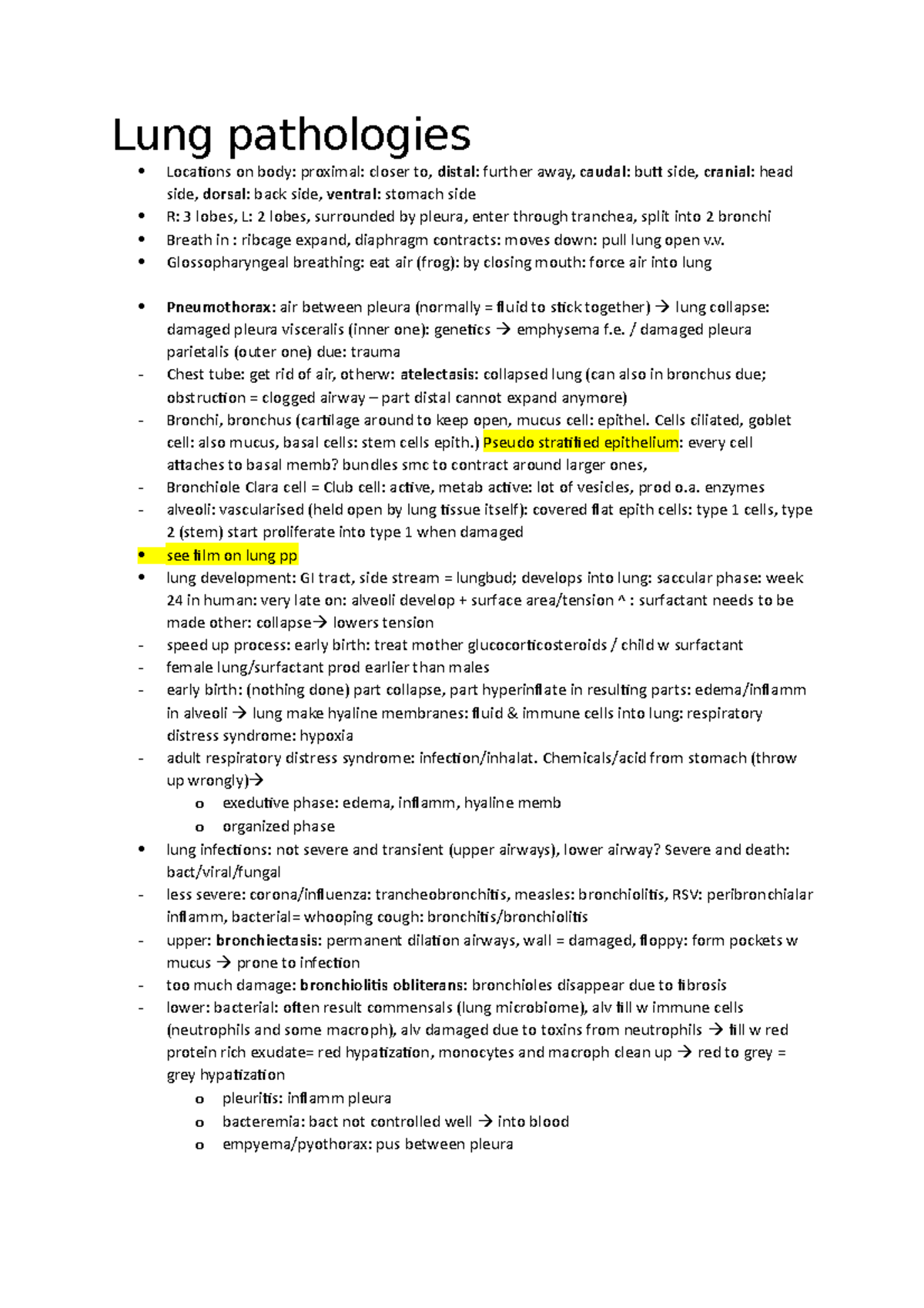 Lung pathology 01-04-2022 - Lung pathologies Locations on body ...