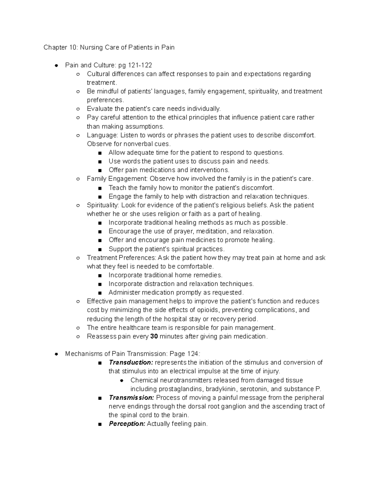 FInal Exam Study Guide - Chapter 10: Nursing Care of Patients in Pain ...
