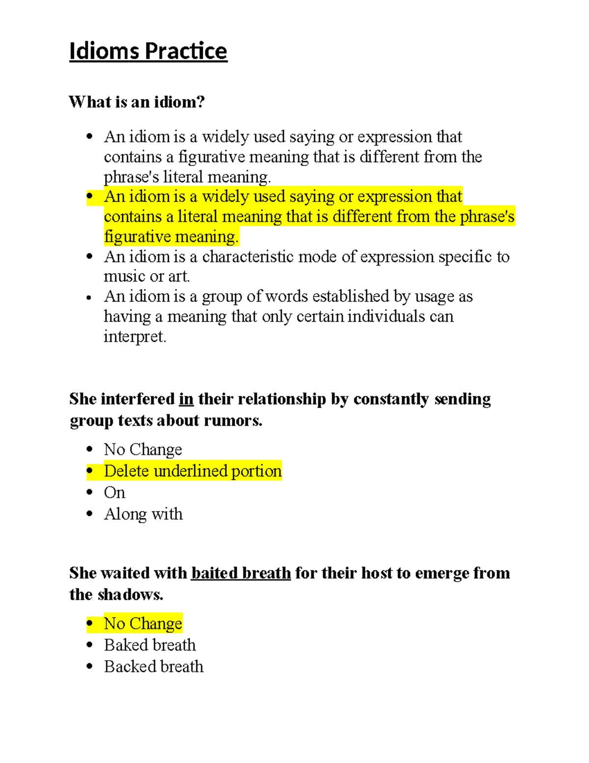 gizmos worksheet - Idioms Practice What is an idiom? An idiom is a ...