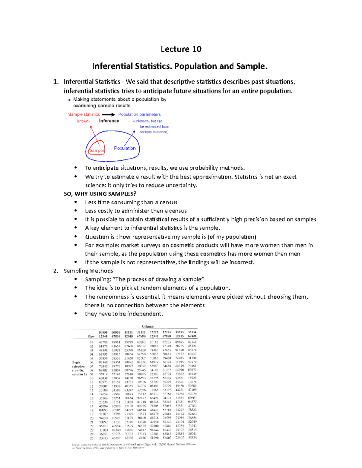 Inferential Statistics. Population and Sample. - Lecture 10 Inferential ...