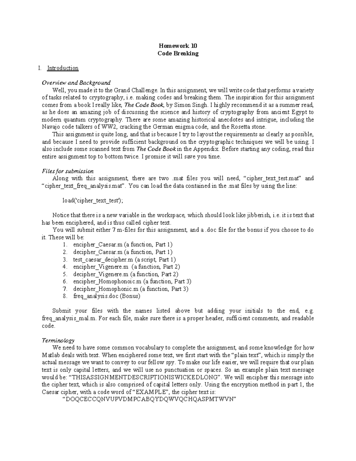 Grand Challenge-1 - eafr - Homework 10 Code Breaking I. Introduction ...