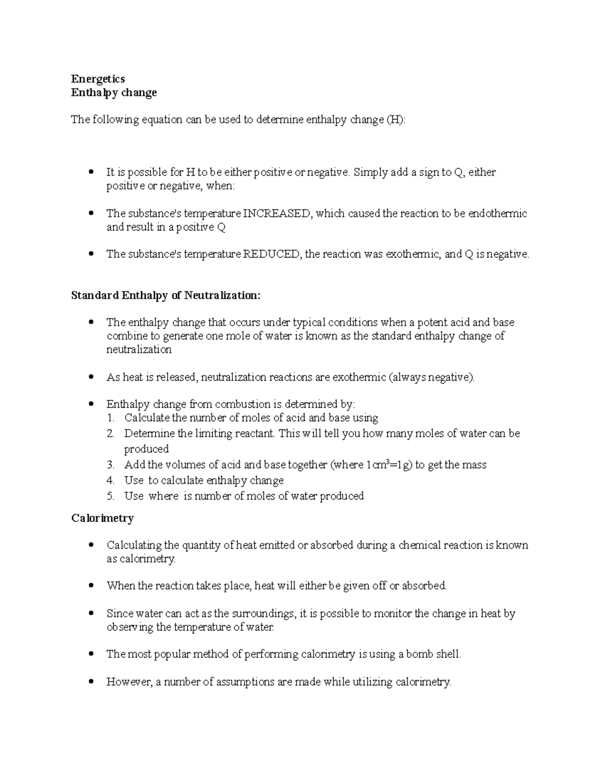 Energetics-enthalpy change - Energetics Enthalpy change The following ...
