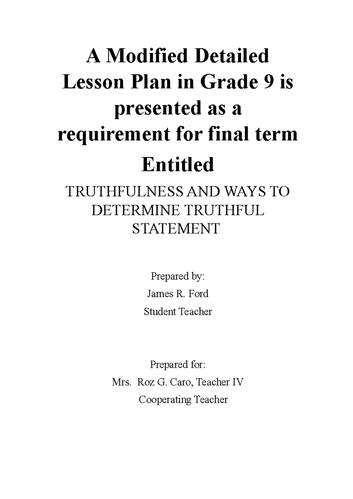 A Modified Detailed Lesson Plan in Grade 9 is presented as a ...