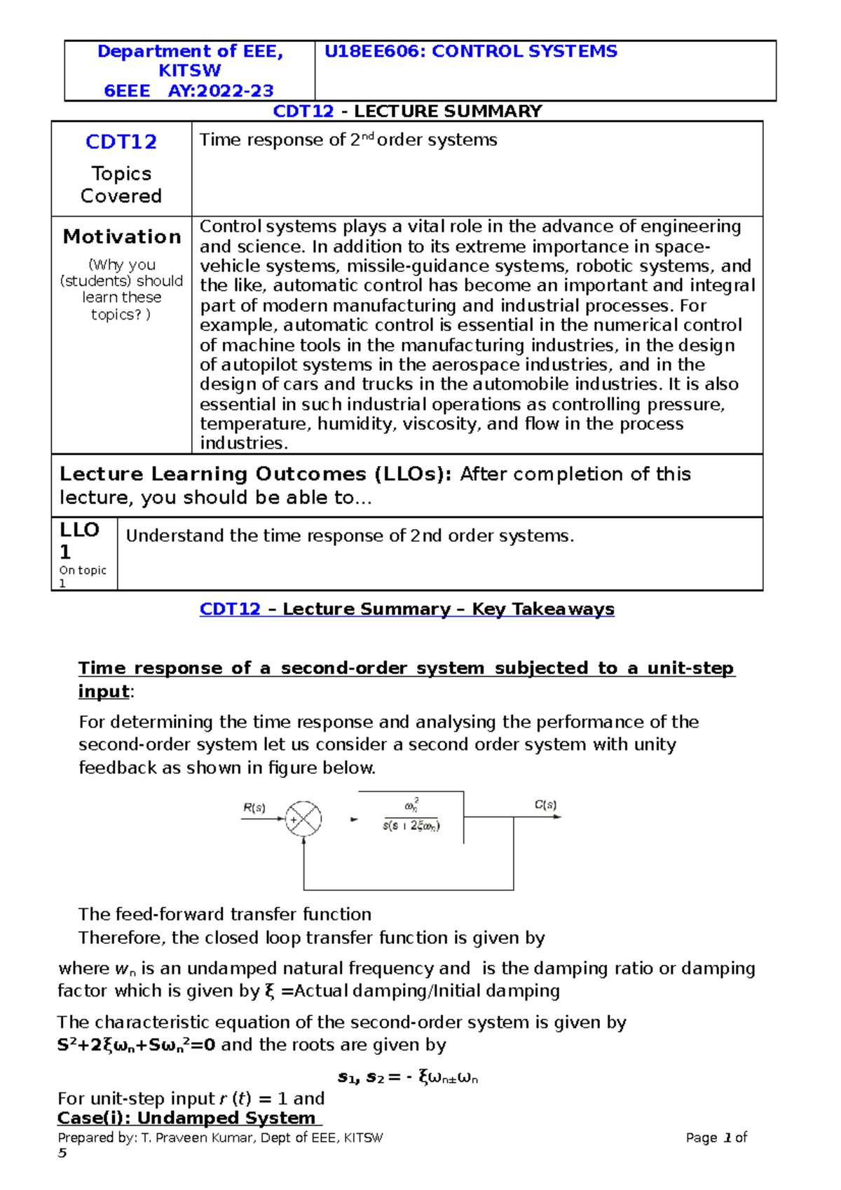 Cs Cdt12 Summary Important Notes Kitsw 6eee Ay2022 Cdt12 Lecture Summary Cdt Topics