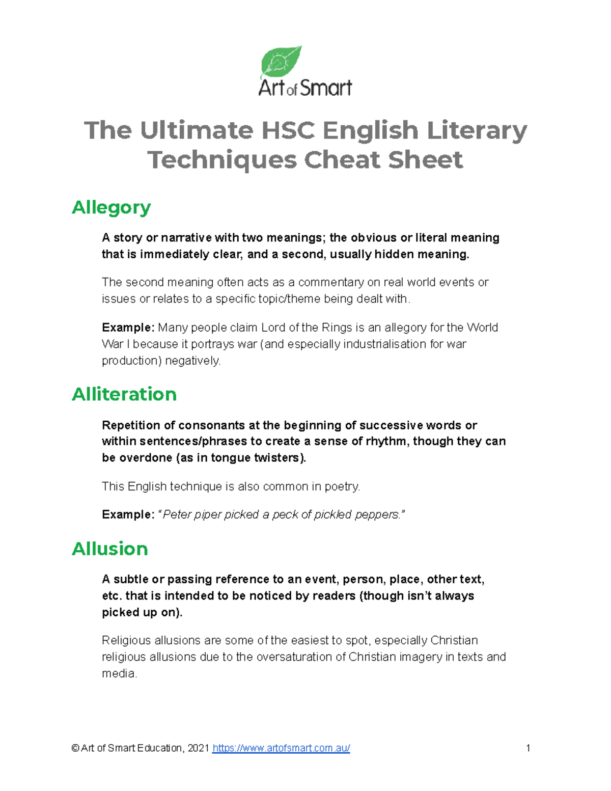 The Ultimate HSC English Literary Techniques Cheat Sheet Art of Smart ...