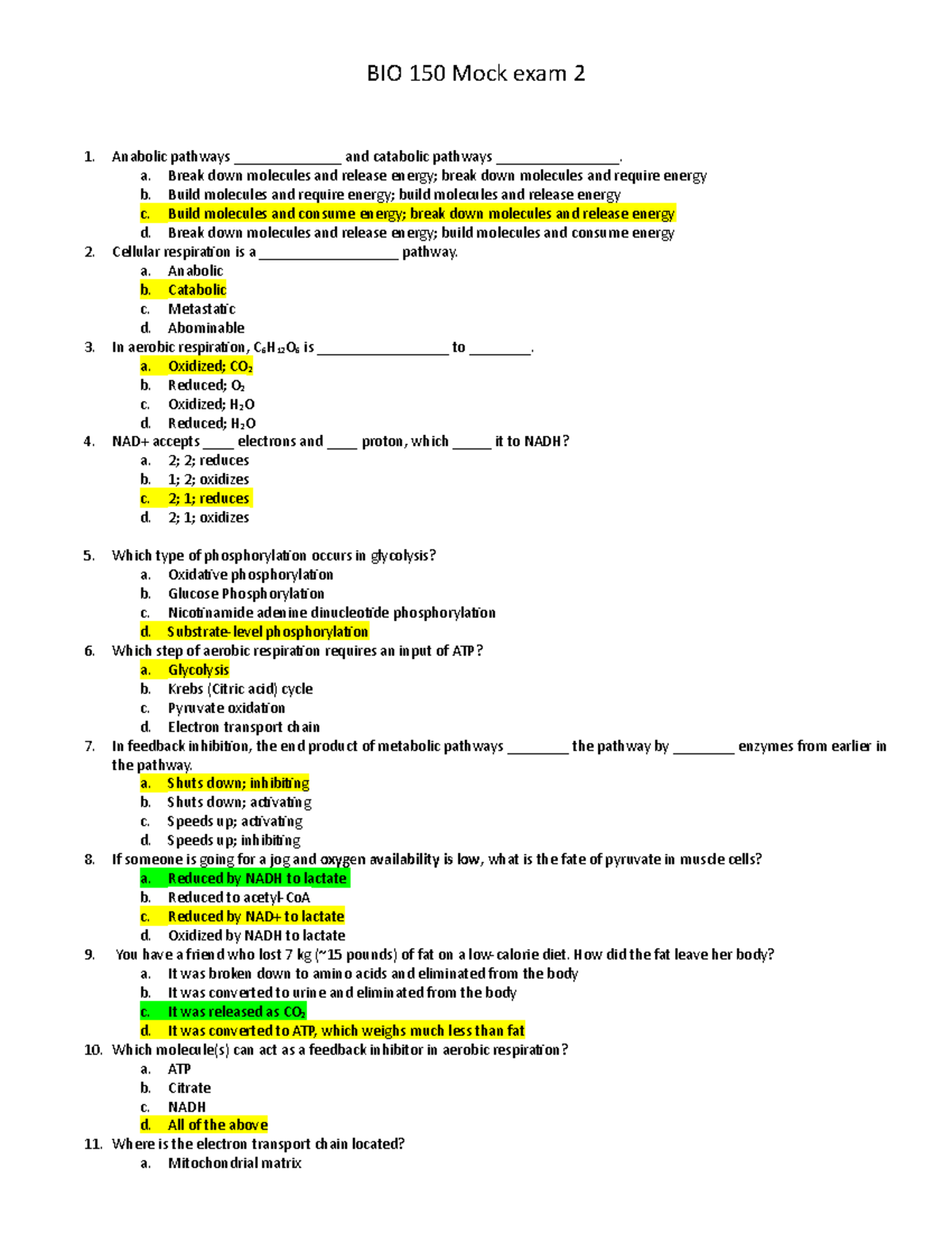 BIO 150 Mock exam 2 - NKU BIO 150 mock exam 2 - BIO 150 Mock exam 2 ...