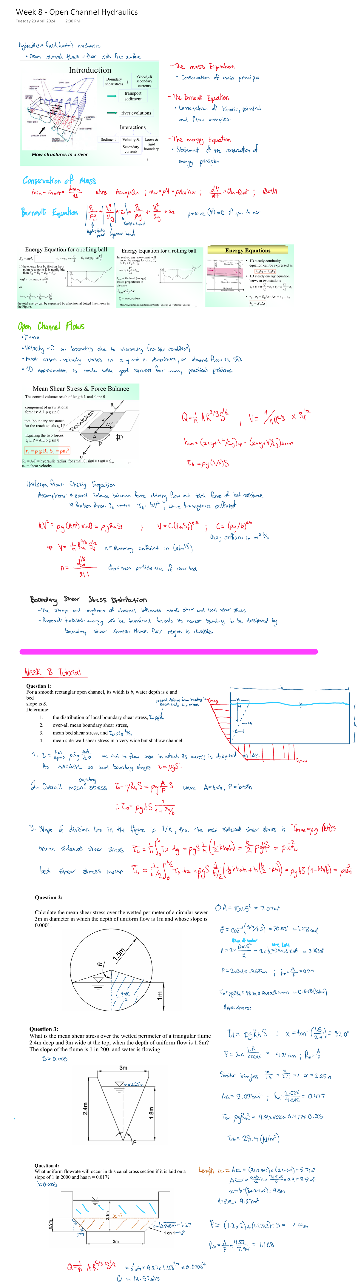 Week 8 - Lecture + Tutorial Notes - CIVL322 - Week 8 - Open Channel ...