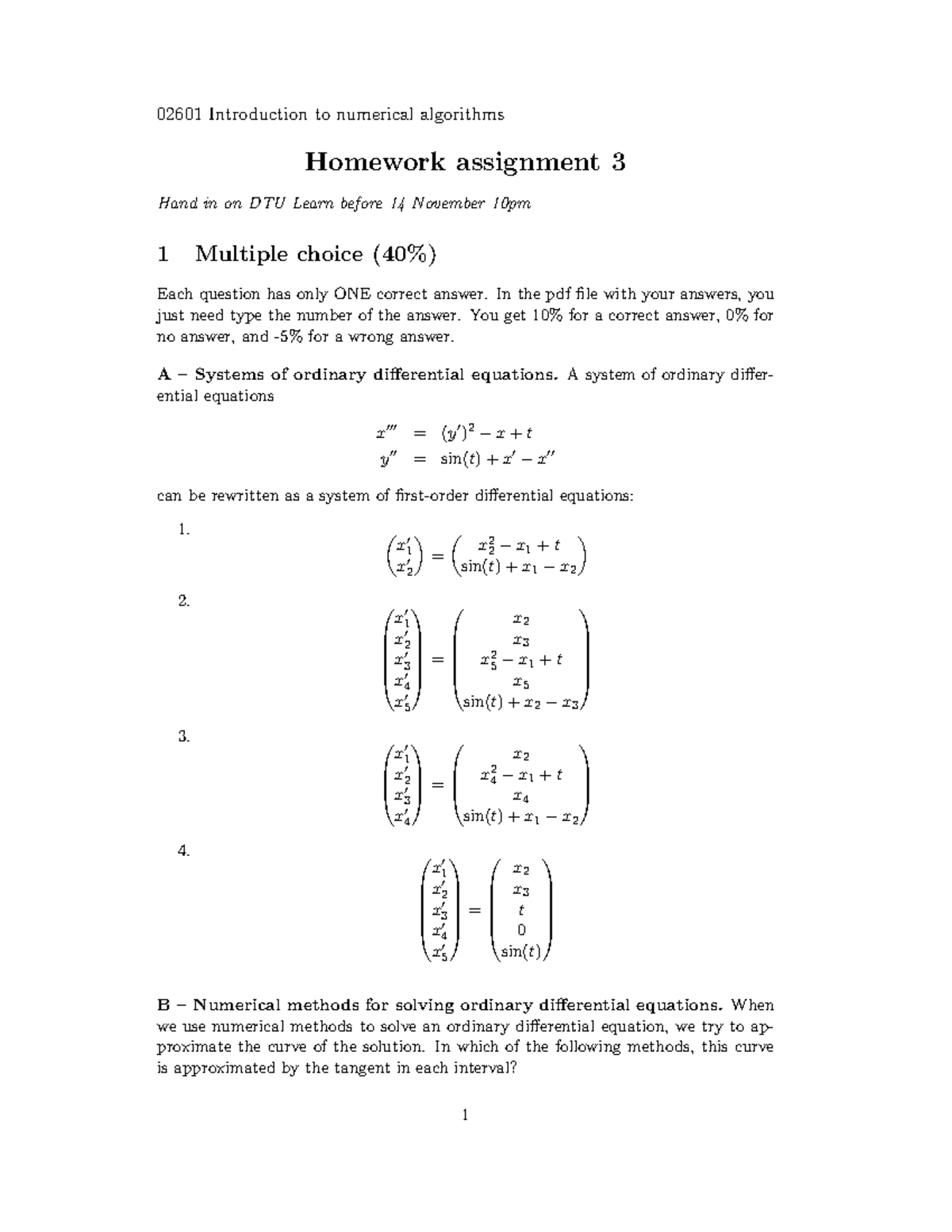 Homework 3 2024 02601 Introduction To Numerical Algorithms Homework Assignment 3 Hand In On