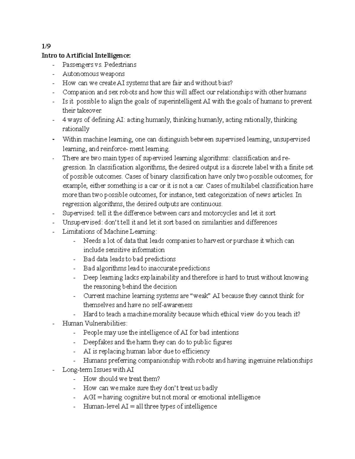 Ethics of AI Notes - 1/ Intro to Artificial Intelligence: - Passengers ...