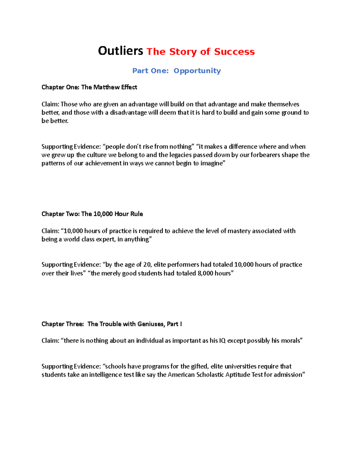 Outliers The Story of Success 1 - Outliers The Story of Success Part ...