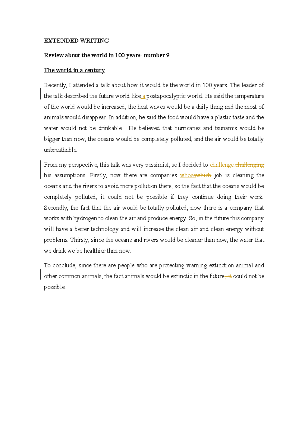 World in 100 years - EXTENDED WRITING Review about the world in 100 ...