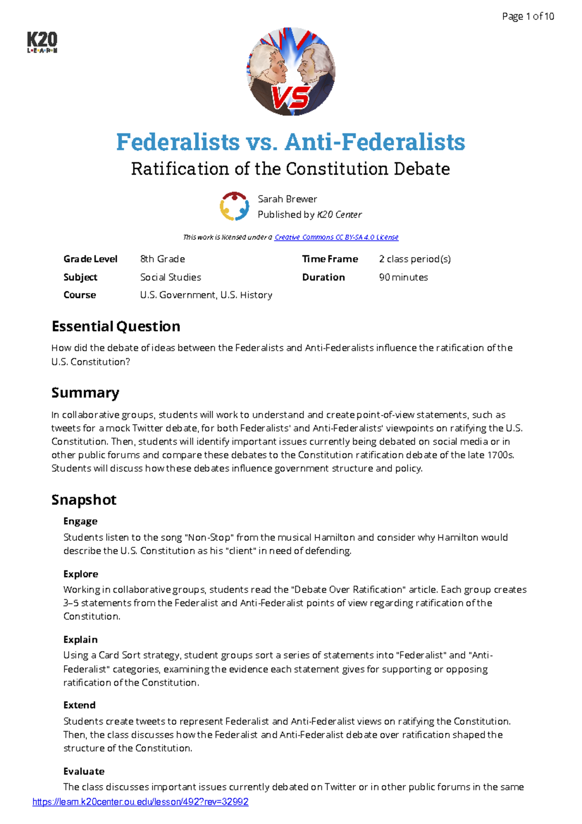 Federalists vs Anti Federalists - Grade Level 8th Grade Subject Social ...