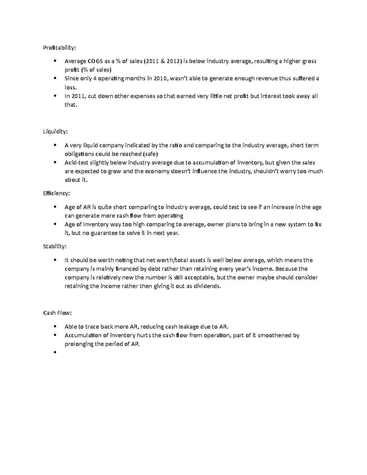 practice case study - Profitability: Average COGS as a % of sales (2011 ...